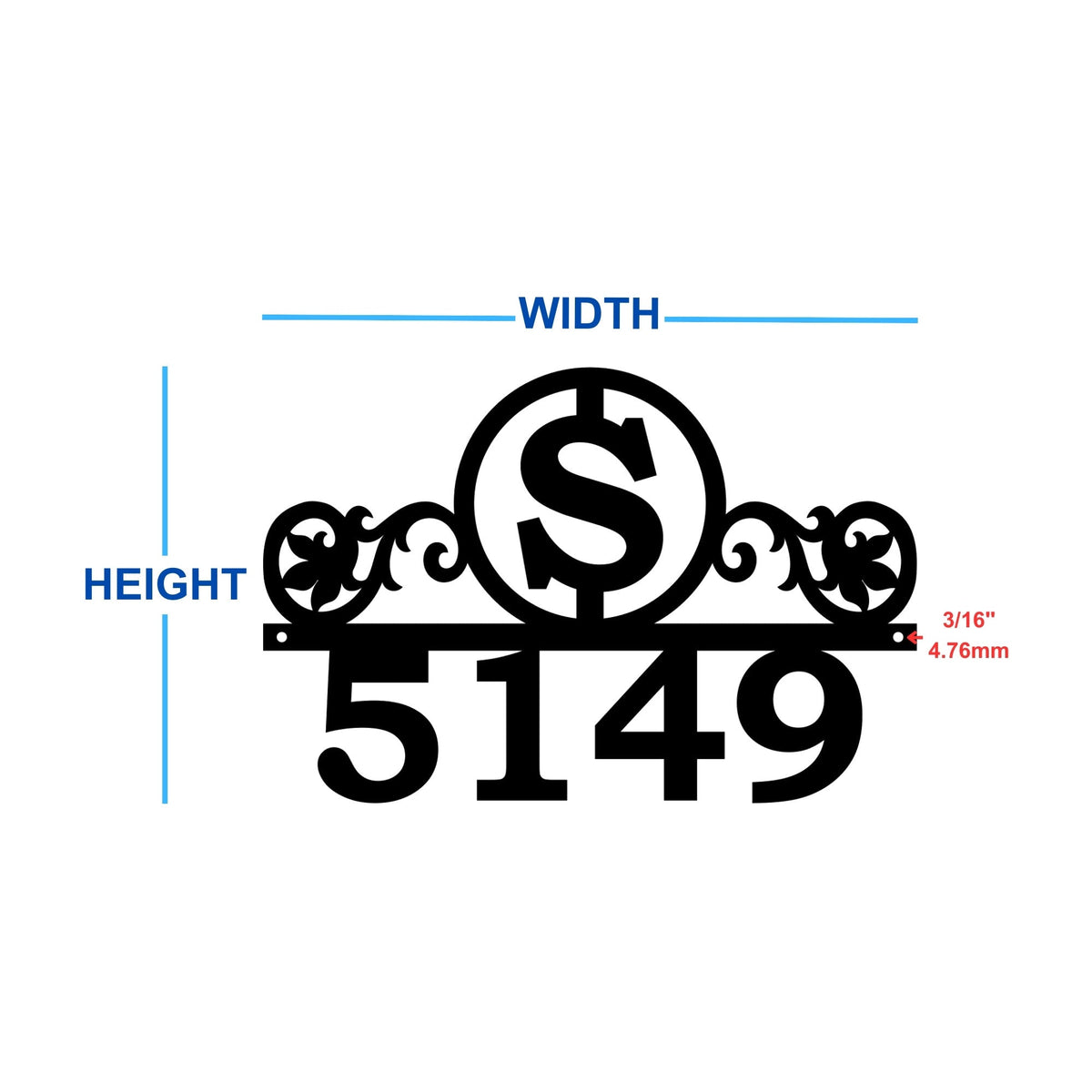 Circular Monogram Address Sign, Custom House Number, Scroll Design ...