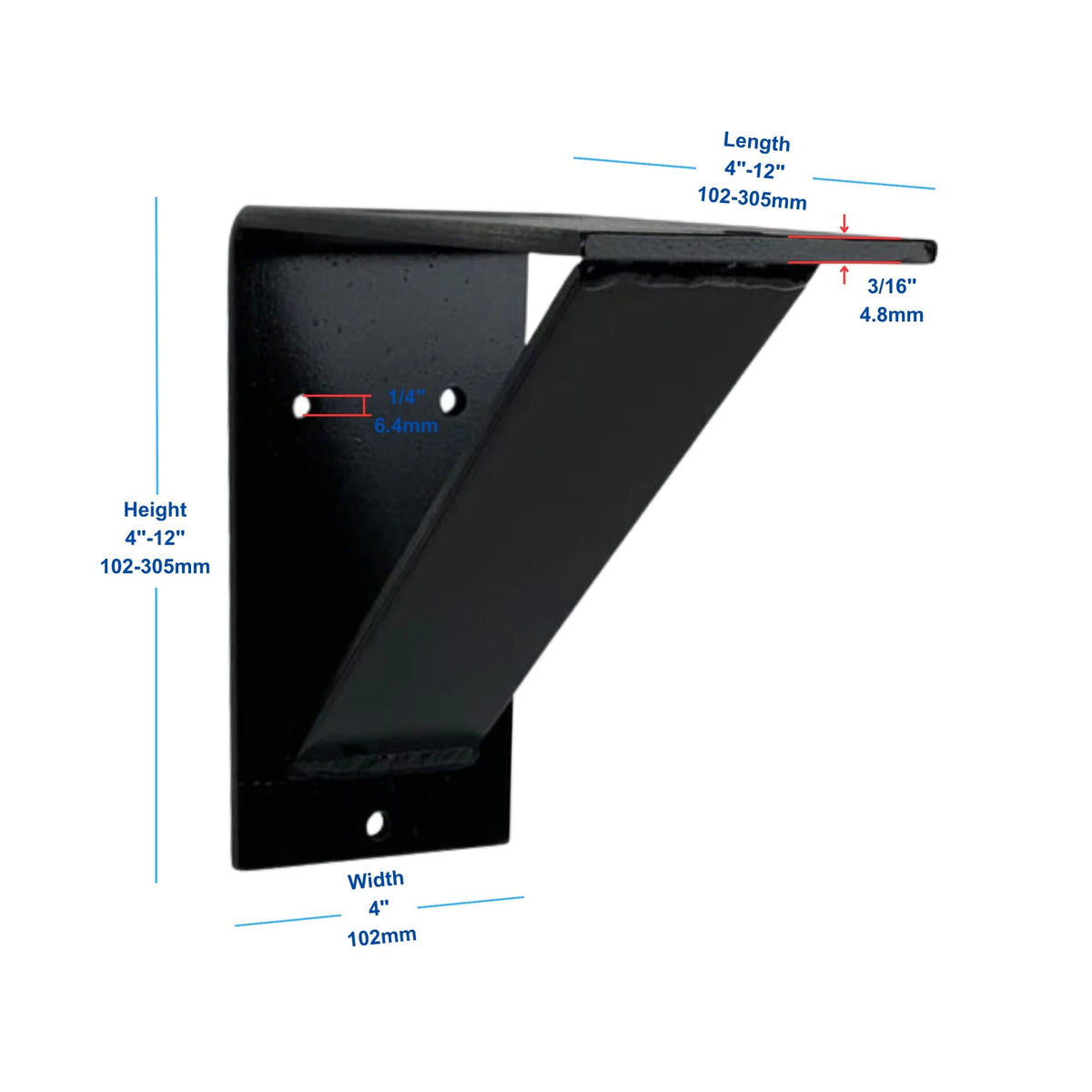 Floating Shelf Bracket, 4 Inch Wide Shelving Support, Handmade in USA ...