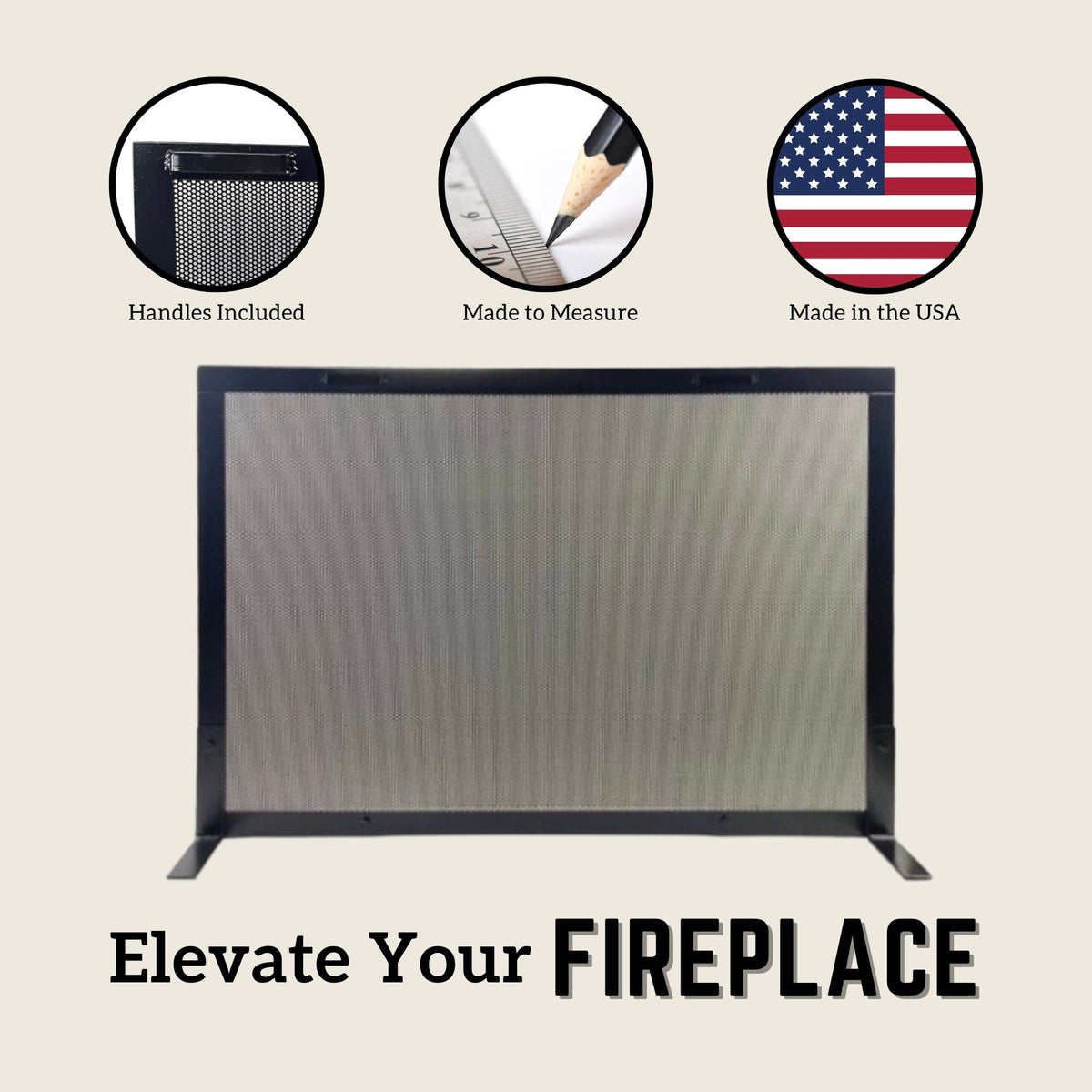 Custom Size Fireplace Screen, Simple Steel Design, Made in USA ...
